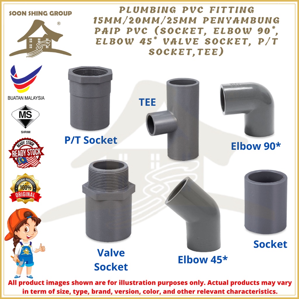 Plumbing PVC Fitting 15MM/20MM/25MM Penyambung Paip PVC Socket, Elbow ...