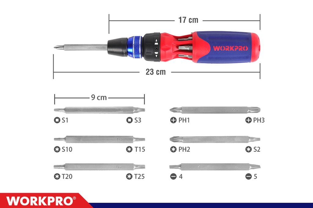 WORKPRO Ratcheting Screwdriver set 12 in 1 Screwdriver bit set with ...