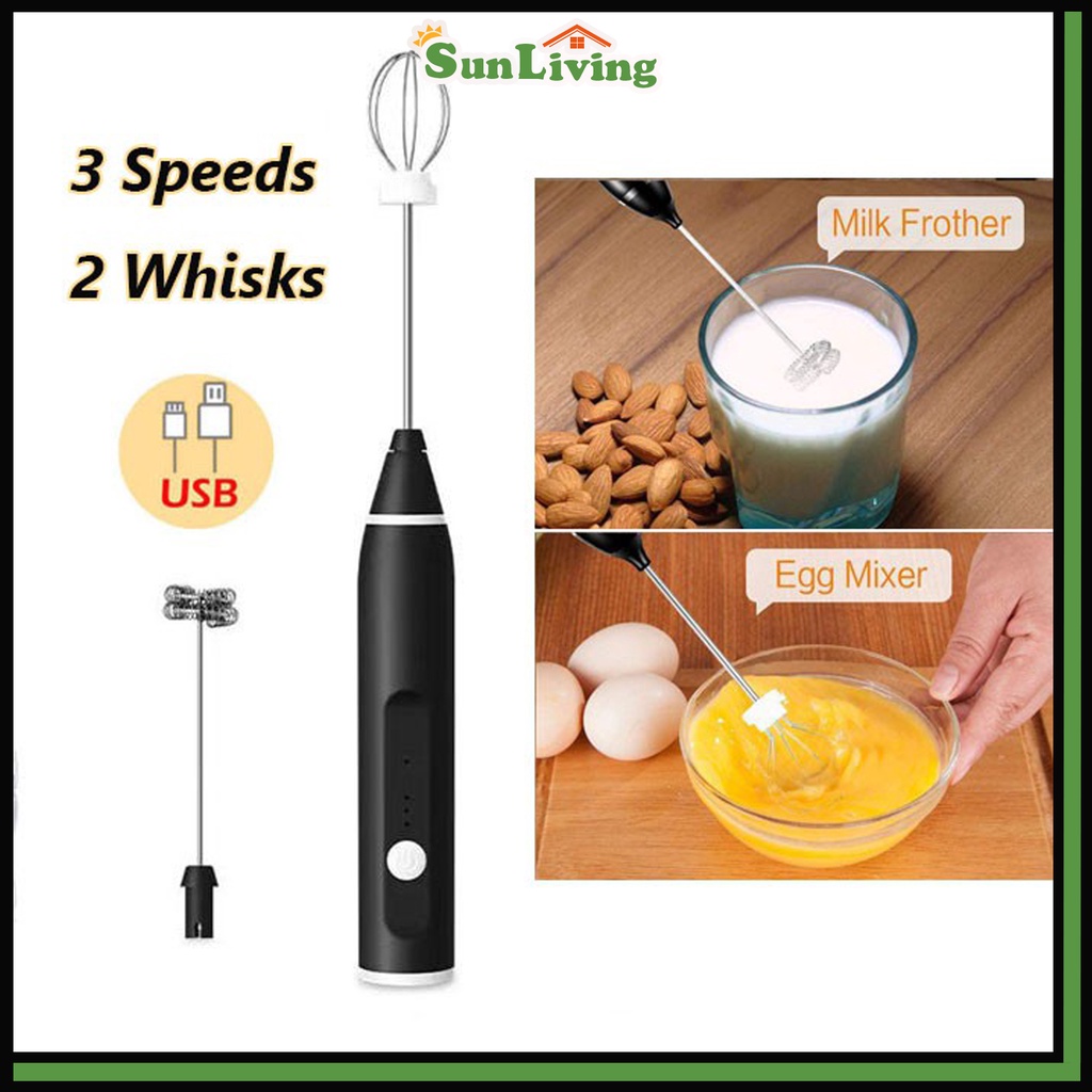 Mini Electric Whisk USB Charging Kitchen Egg Beater Coffee Mixer 3 ...