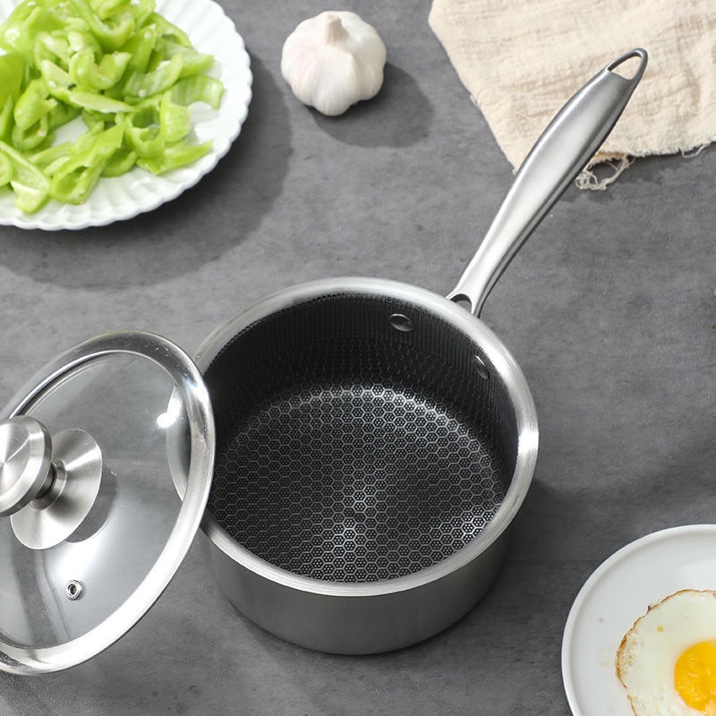 Sauce Pot, Milk Pot, Small Saucepan Stainless Steel With Glass Lid, Tri ...