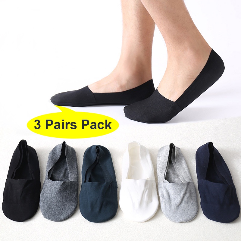 [ Bundle of 3 ] Men's 39-41/42-45 Combed Cotton Truly No Show Silicone ...