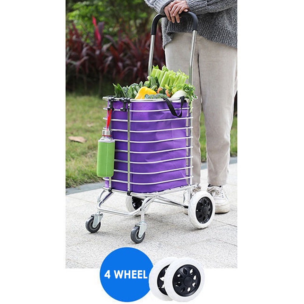 4 Wheel 6 Wheel Foldable Market Trolley Shopping Aluminium Light Duty ...