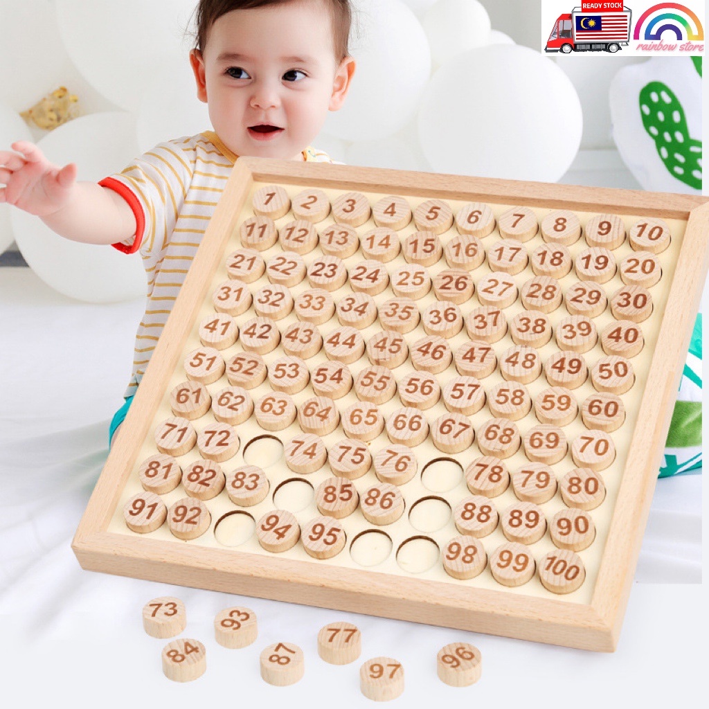 Wooden Hundred Board Game 1 To 100 Numbers Montessori Kids Math ...
