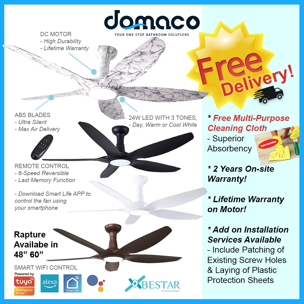 Bestar Rapture DC Ceiling Fan With 24W 3 Tone LED Light Kit And Smart ...