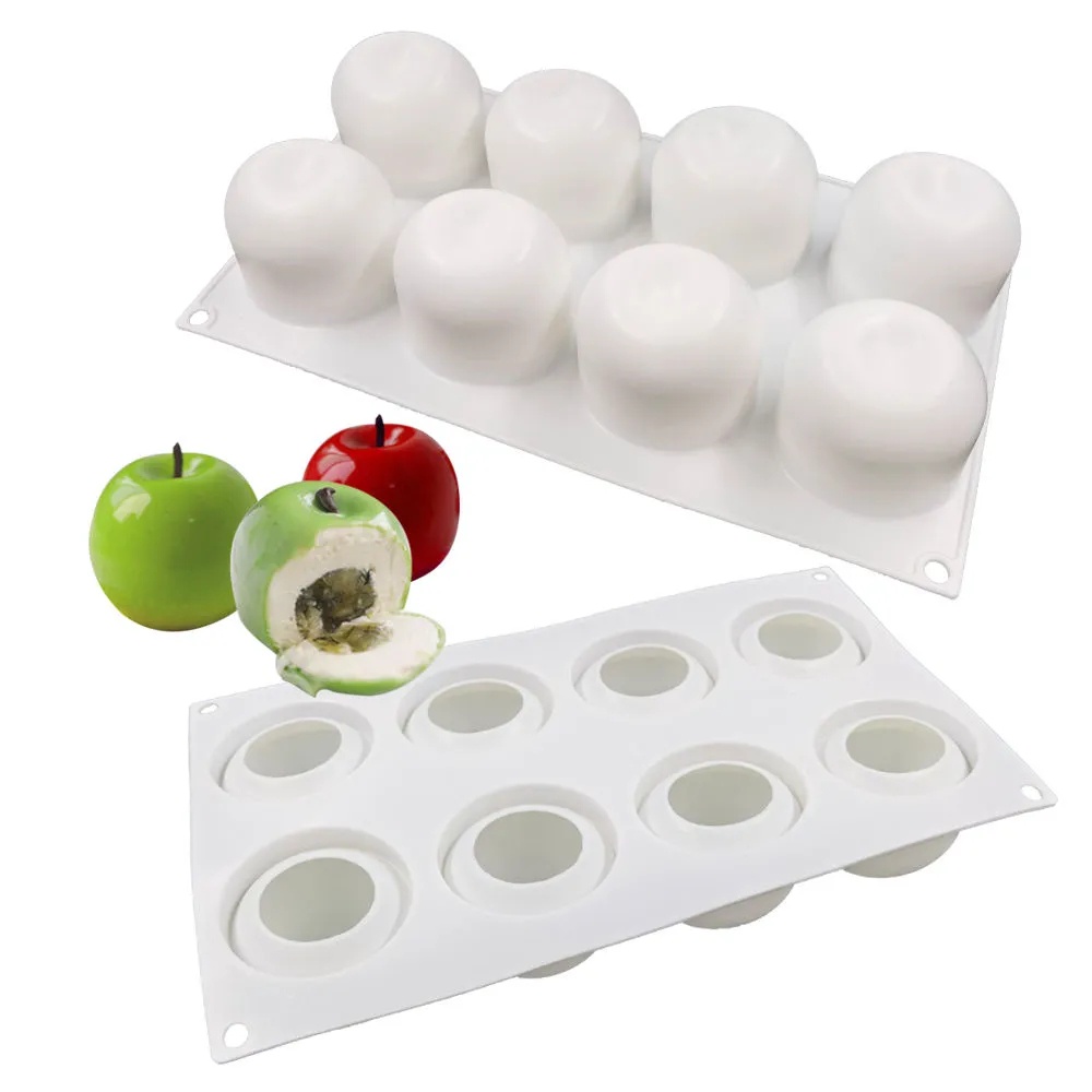 8 Cavity Apple Mousse Cake Silicone Mold Ice-Creams Mousse Mold Hand ...