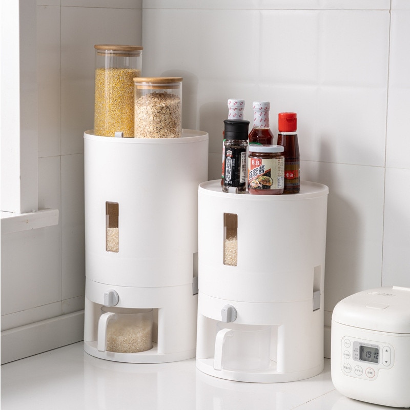 Grain Storage Cans 6KG/10KG Automatic Plastic Cereal Dispenser Rice ...