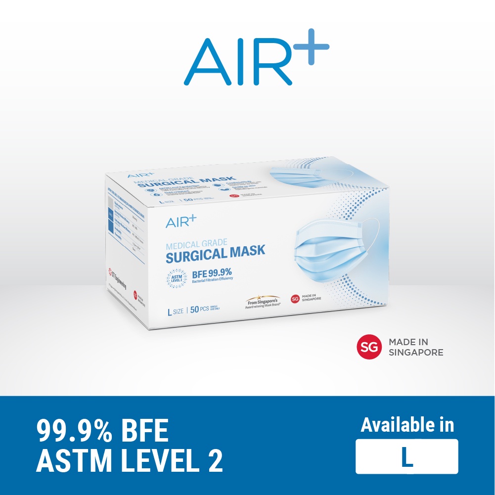 AIR⁺ Surgical Mask | M & L Sizes | 50PC | Made in Singapore | BFE 99.9% ...