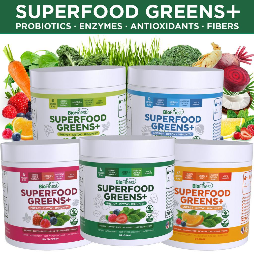 Biofinest Superfood Greens+ Powder Drink Probiotics Enzymes Fibers Acai ...