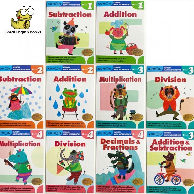 Kumon Math Workbooks G1-G4 Exercises Grade 1-Grade 4 10 books set ...