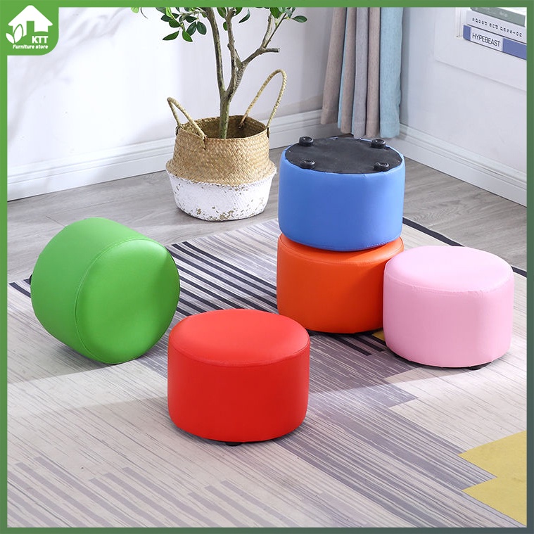 Small leather stool solid wood shoe stool living room sofa stool ...