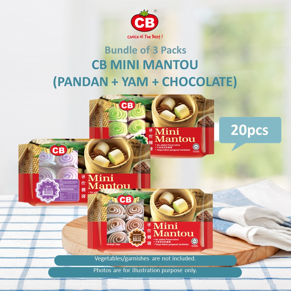 [Bundle of 3 Packs] CB Mini Mantou Pandan + Yam + Chocolate (20Pcs/Pack ...