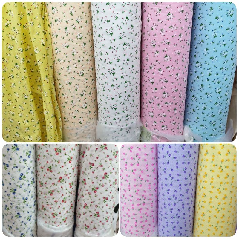 Fabric By The Meter Yard Small Flower Pattern Minimal Vintage Cotton ...