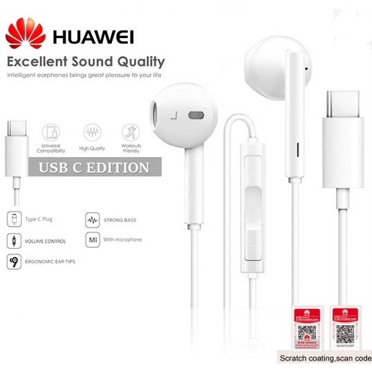 Huawei USB-C In-Ear Wired Earpiece / Earphone with Volume Control Type ...