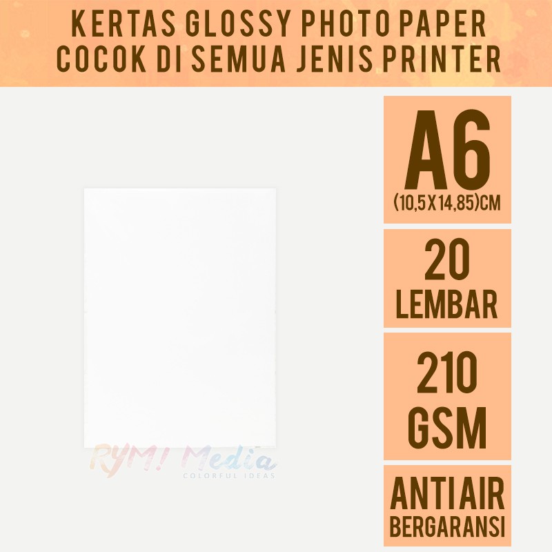 Glossy Photo Paper 210 gsm A6 contains 20 sheets / Photo Paper 210 gram ...