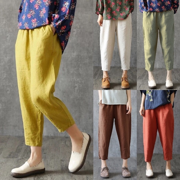 S-5XL Women Plus Size Pants Loose Cotton Linen Pants Large Size ...