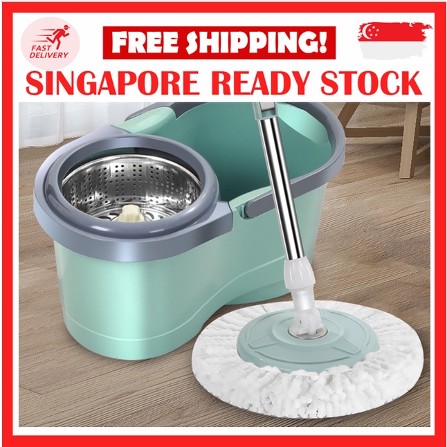GREEN ALL IN ONE MICROFIBER SPIN MOP AND BUCKET + 2 REUSEABLE ...