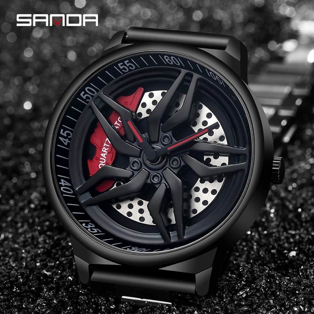 SANDA New Unique Real 3D Model Spinning Car Wheel Hub Watch Luxury ...