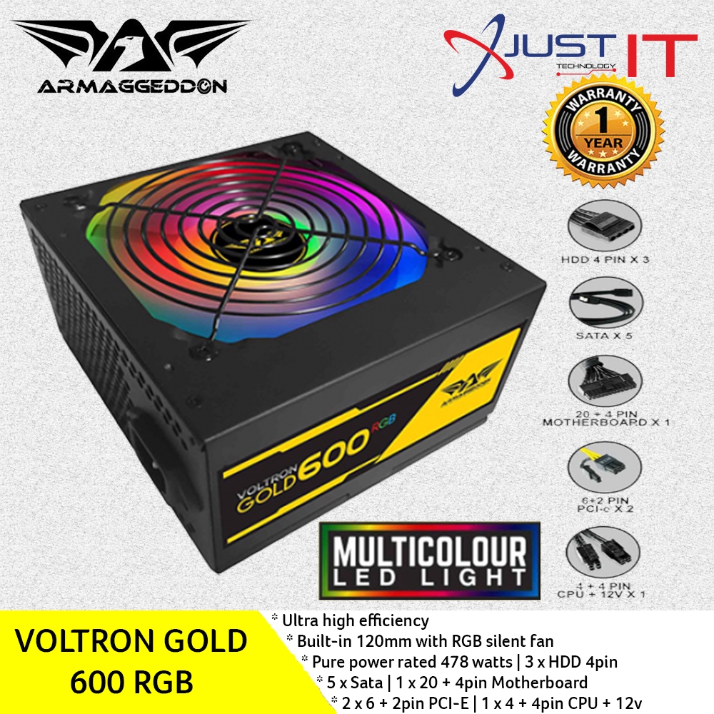 Armaggeddon Voltron Gold 600 Gold RGB Psu (600W) | Shopee Singapore