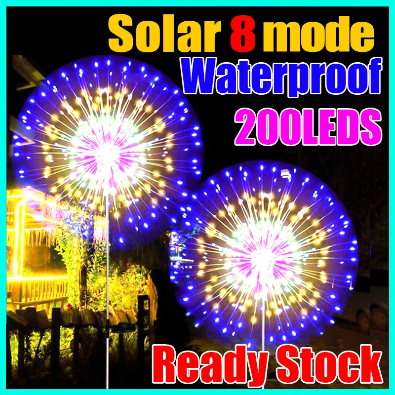 200LEDS 8 Modes Solar Fireworks Light Fairy Lights for Outdoor ...