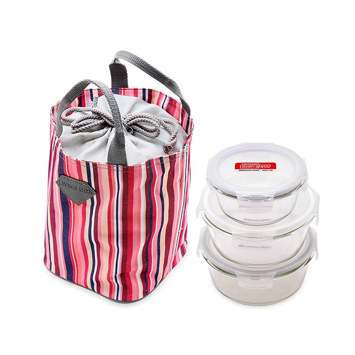 Set of 3 Lock&Lock glass boxes and thermo bags (950ml, 650ml, 400ml ...