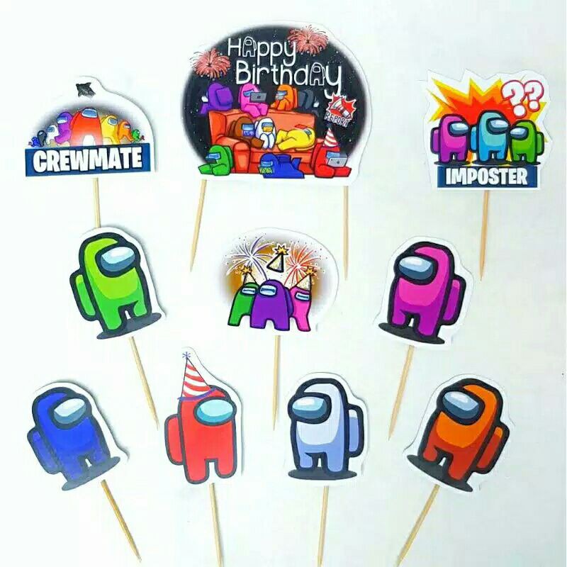 A set Of Among us Character Birthday cake Toppers | Shopee Singapore