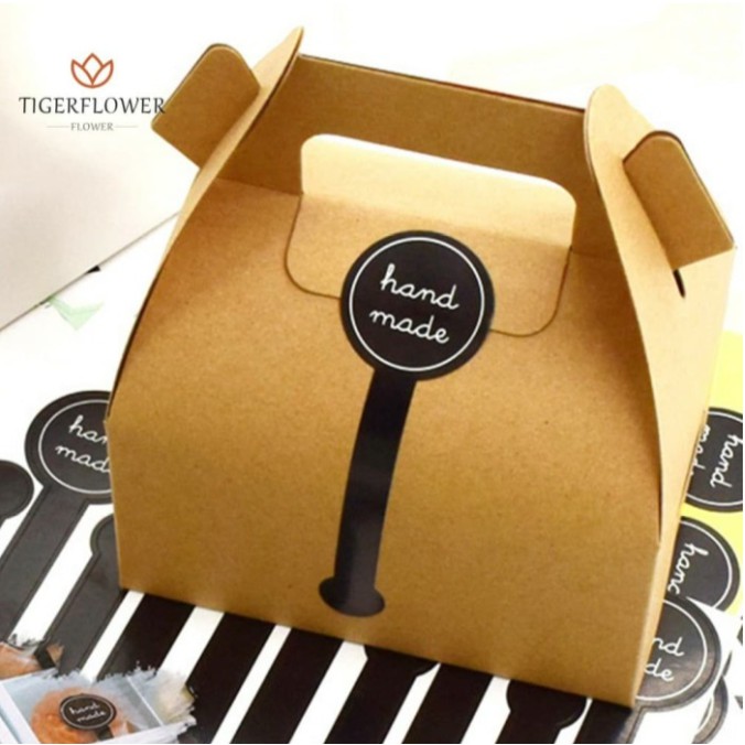 Handmade label stickers with black decorative cake box seal 10cm, 1 ...