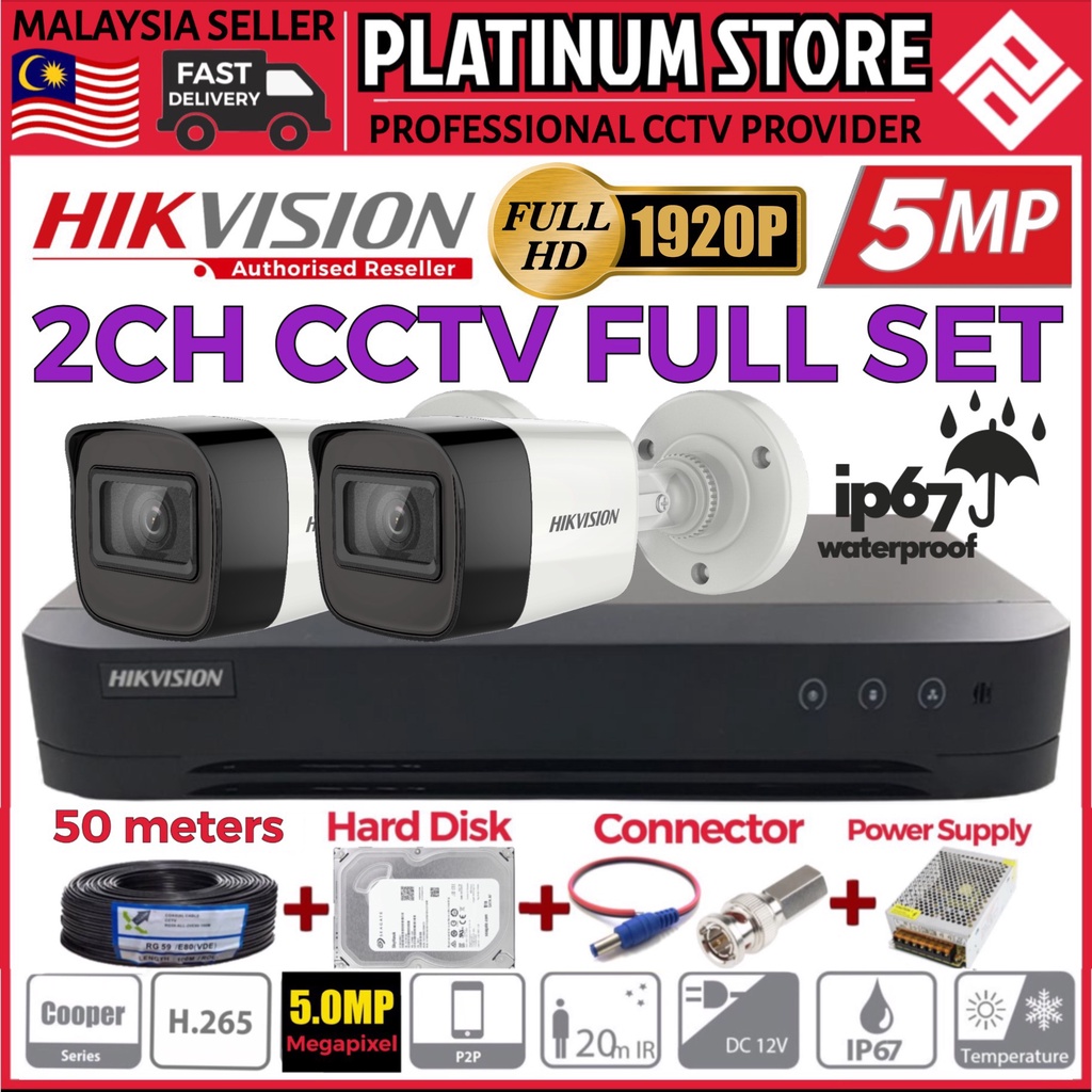 HIK HIKVISION 5MP Full Set 2CH CHANNEL HD 5.0MP CCTV 4CH DVR + 2 Camera ...