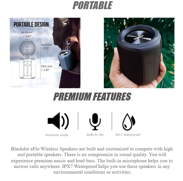 Blackdot eFlo Premium Wireless Speaker | 12 Hours Music, 360 Degree ...