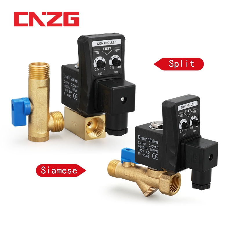 AC/DC Voltage Brass Electronic Solenoid Drain Valve Siamese-type Valve ...