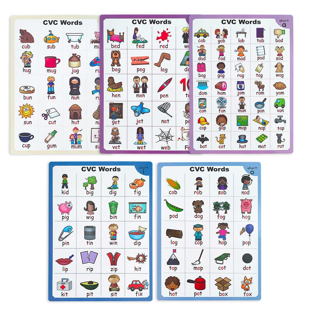 8Pcs CVC Phonics Words Poster Language Arts Skills Charts for Kids ...