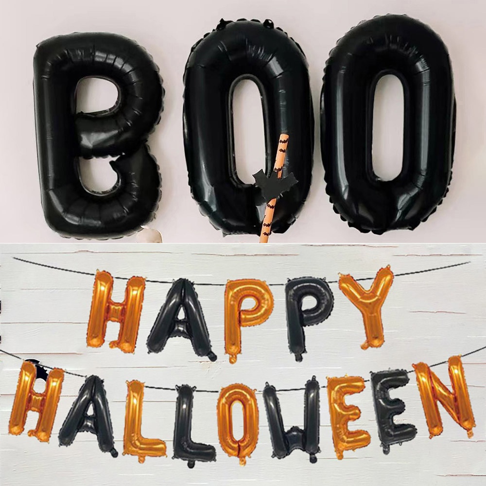 1set 16inch Black Happy Halloween Boo Letter Foil Balloon Home Bar ...