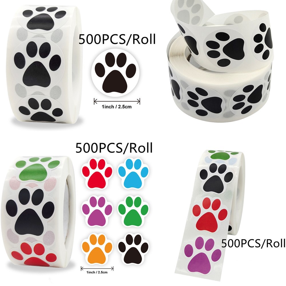 1 inch 500 black color paw print sticker dog cat bear paw label sticker ...