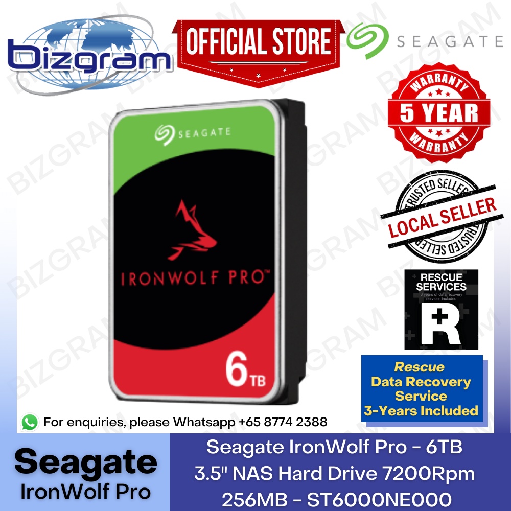 Seagate IronWolf Pro 6TB 3.5" NAS Hard Drive 7200Rpm 256MB ST6000NE000 ...