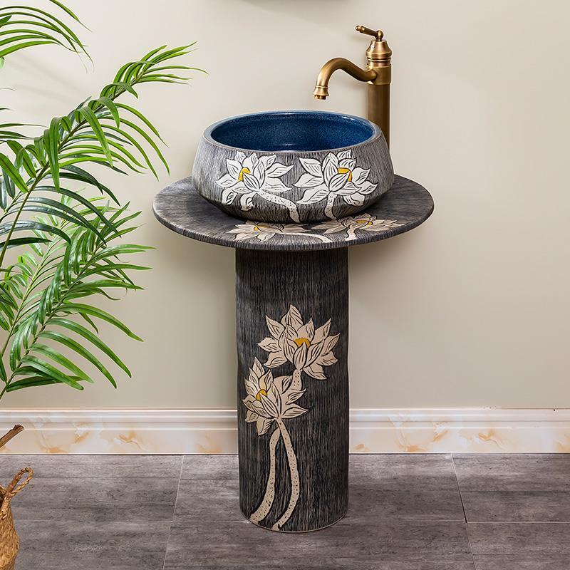 Ceramic column washbasin balcony toilet column basin floor sink ...