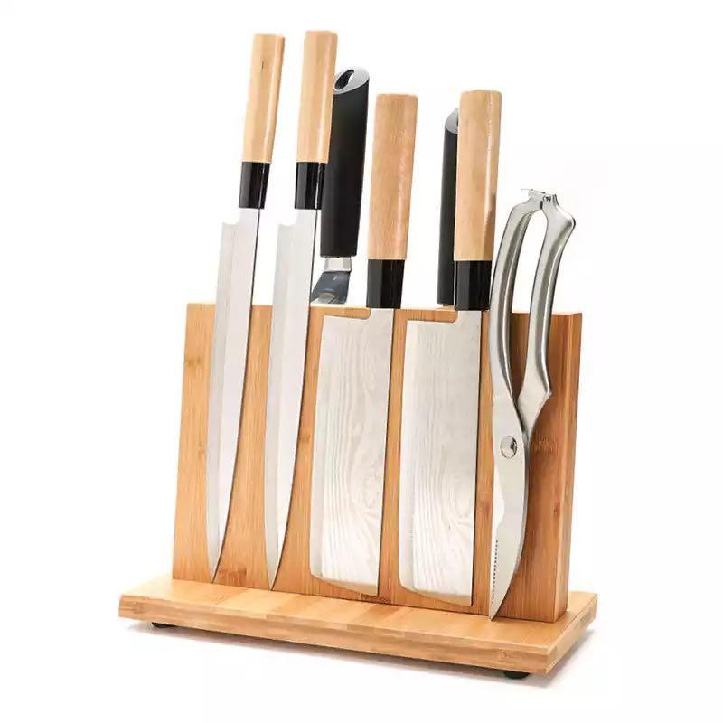 Magnetic Knife Holder with Powerful Magnet Bamboo Wood Knife Block ...