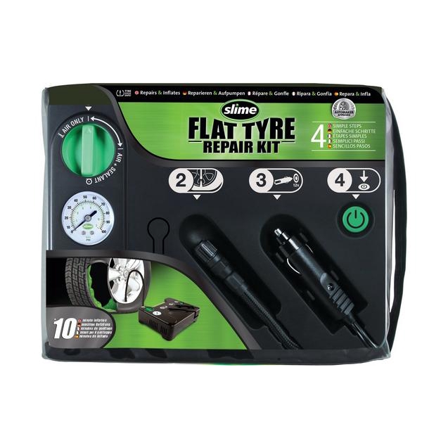 Slime Flat tire repair kit 12V Compressor With 450ml Emergency Tubeless ...