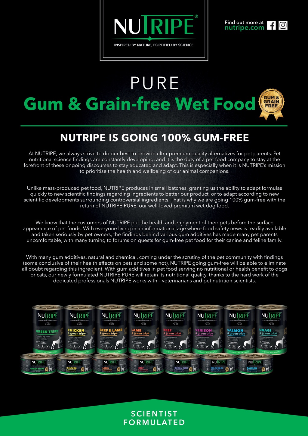 Mix & Match Nutripe Pure (Gum-Free) with Green Tripe 185g Canned Wet ...