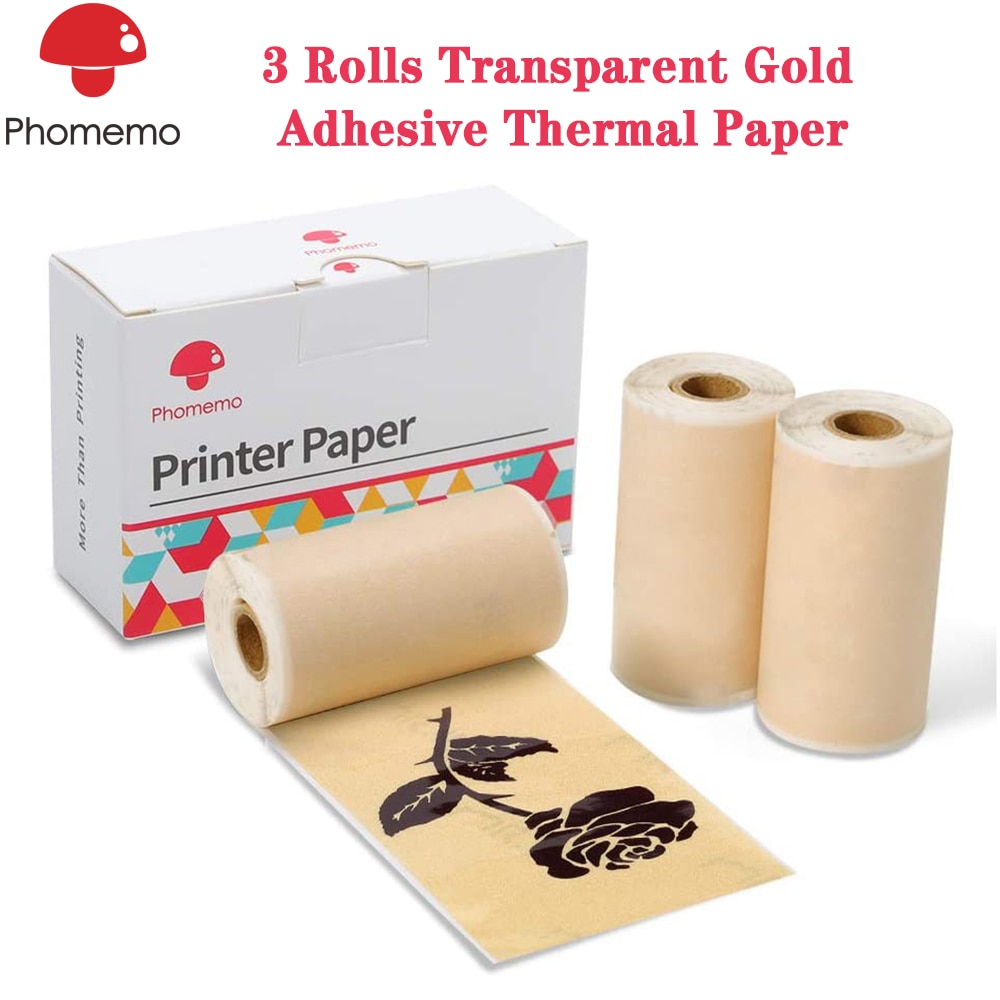Phomemo 3 Rolls Adhesive Transparent Gold Thermal Paper for Phomemo M02 ...