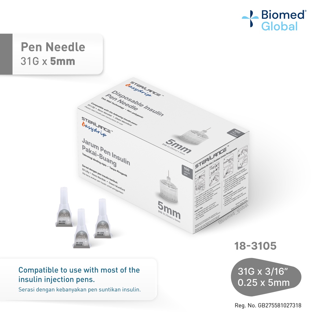 31G/5mm, Easydrip , HSA registered disposable Insulin Pen Needles 31G ...