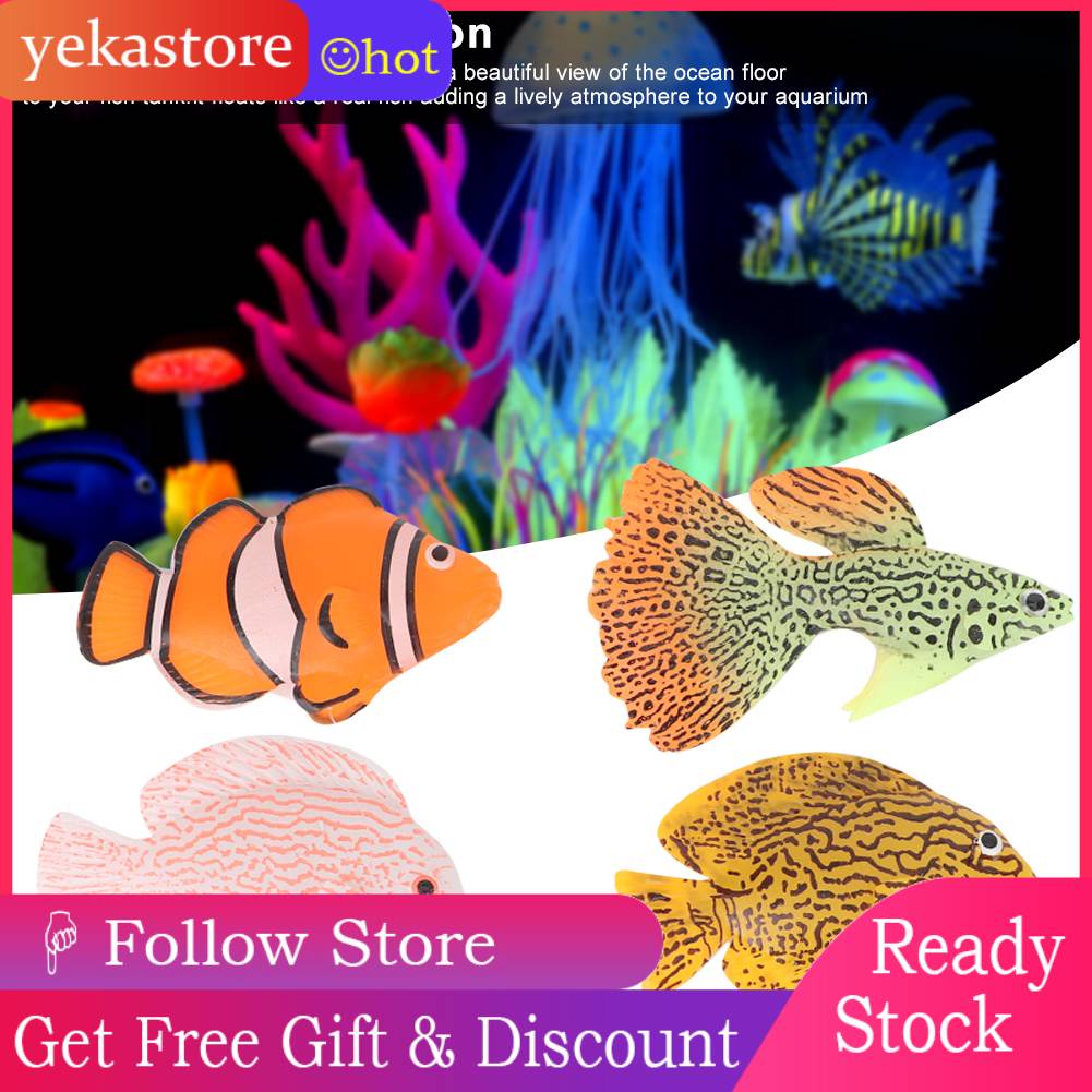 4Pcs Aquarium Artificial Fish Luminous Silicone Fake Moving Fishes Tank ...