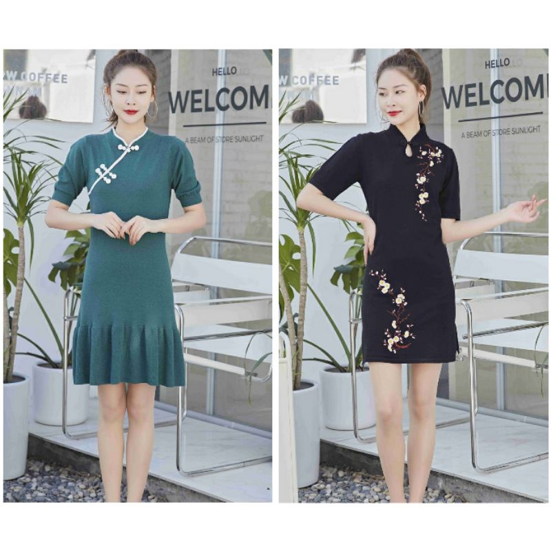 [Sg Shipping] Green / Black New Year Chinese Morden Cheongsam Dresses ...