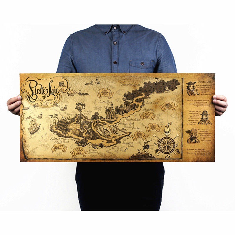 Pirate lair map Nostalgic restoring ancient ways Kraft paper posters 72 ...