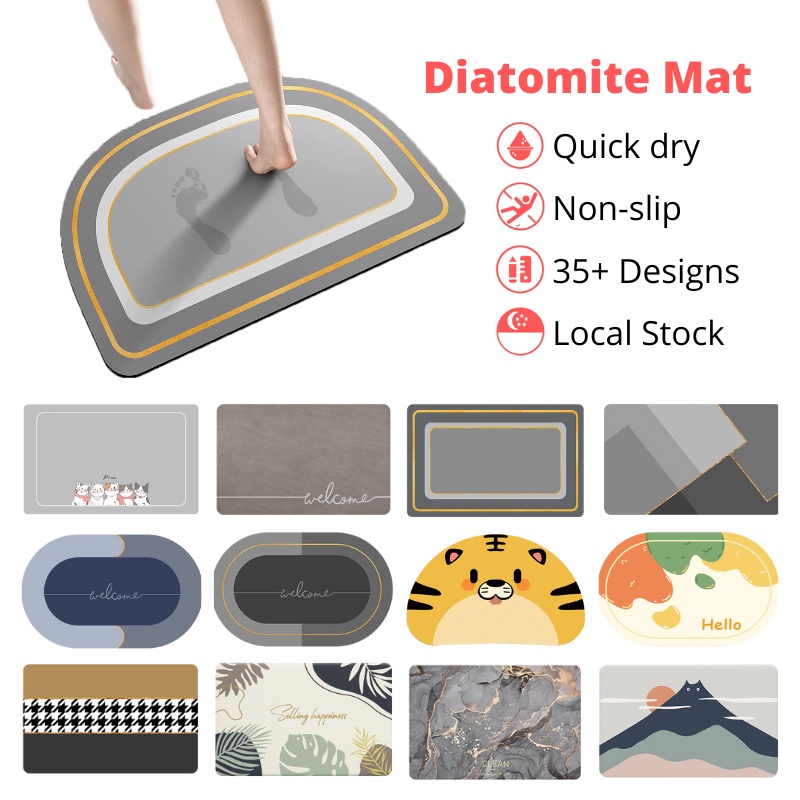 🇸🇬 Ready Stock Bathroom Diatomite Mat Super Absorbent Floor Mat Soft ...