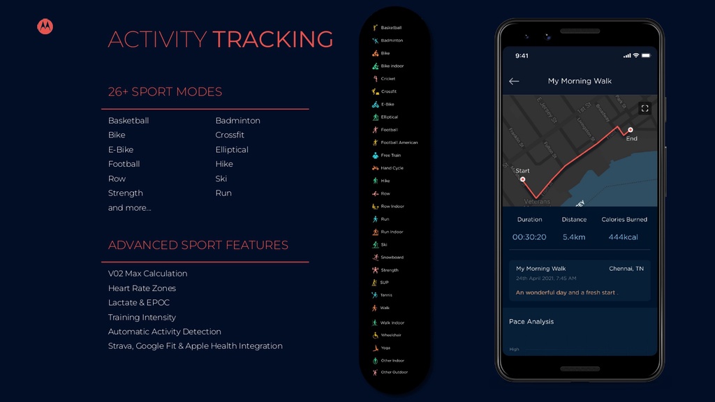 Motorola Moto Watch 100 Smart Watch Fitness Tracker with 26 Sport Modes ...