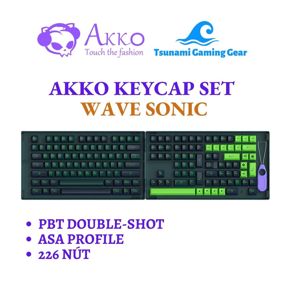 AKKO Wave Sonic keycap set (PBT Double-Shot/ ASA profile/ 226 buttons ...