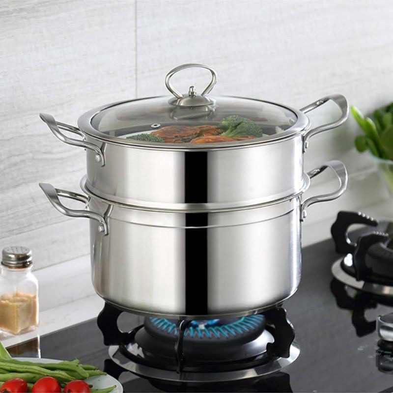 Stainless Steel Pot Square Shape Glass Lid Ass Big Pot / 2 Layers Size ...