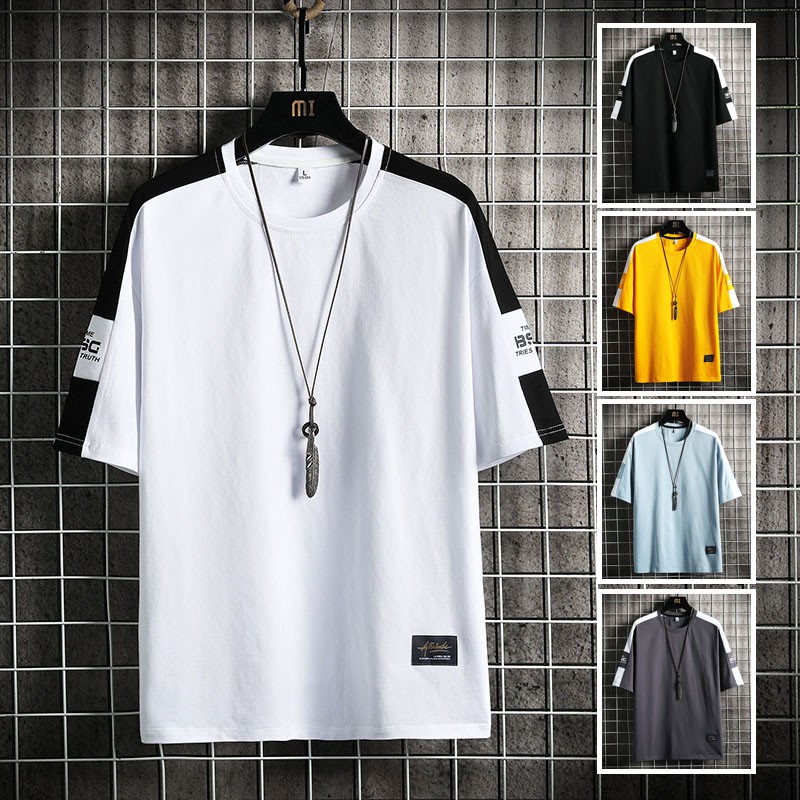 Summer men's pure cotton pure color T-shirt printing T-shirt loose ...