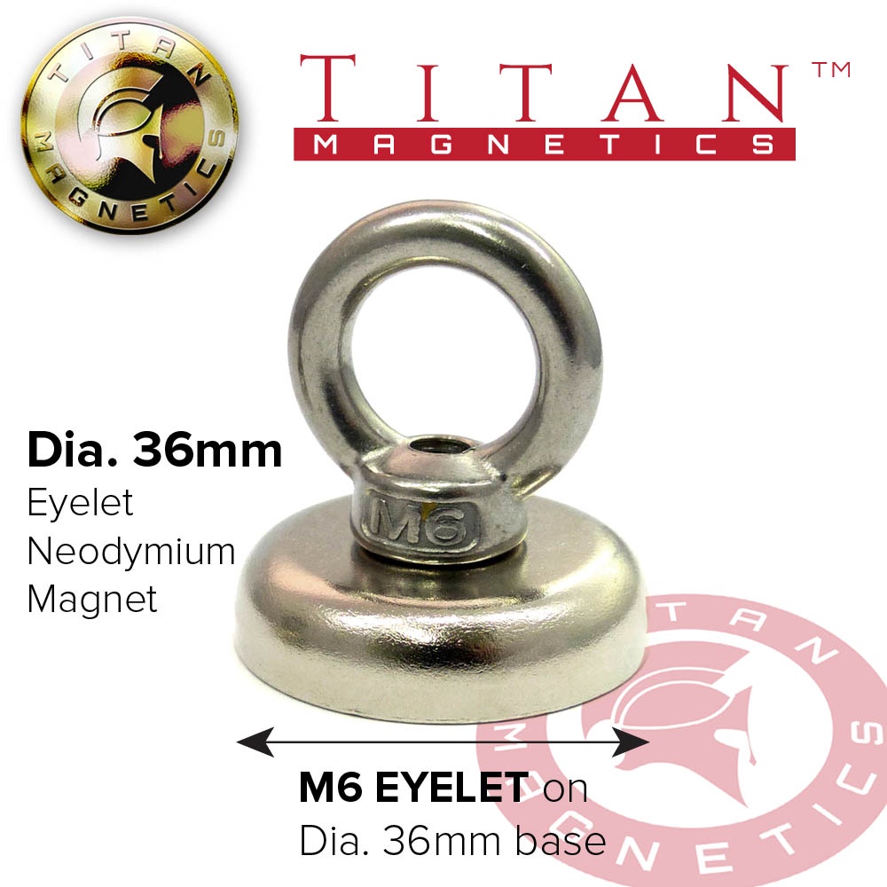 Eyelet Bolt Magnet Neodymium – Dia. 36mm, M6 SS304 Eyelet, Neodymium ...