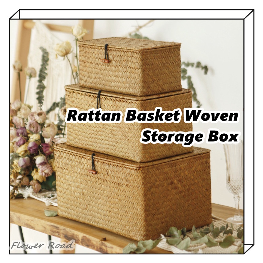 Rattan Basket Woven Storage Box Handmade Home Organizer Natural Sea ...