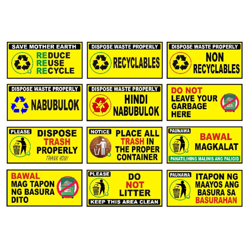 4 by 8 signage yellow signage garbage signages reduce reuse signage ...
